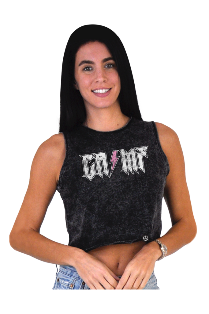 WOMENS TANK CROP CAMF LIGHTNING BOLT DISTRESSED